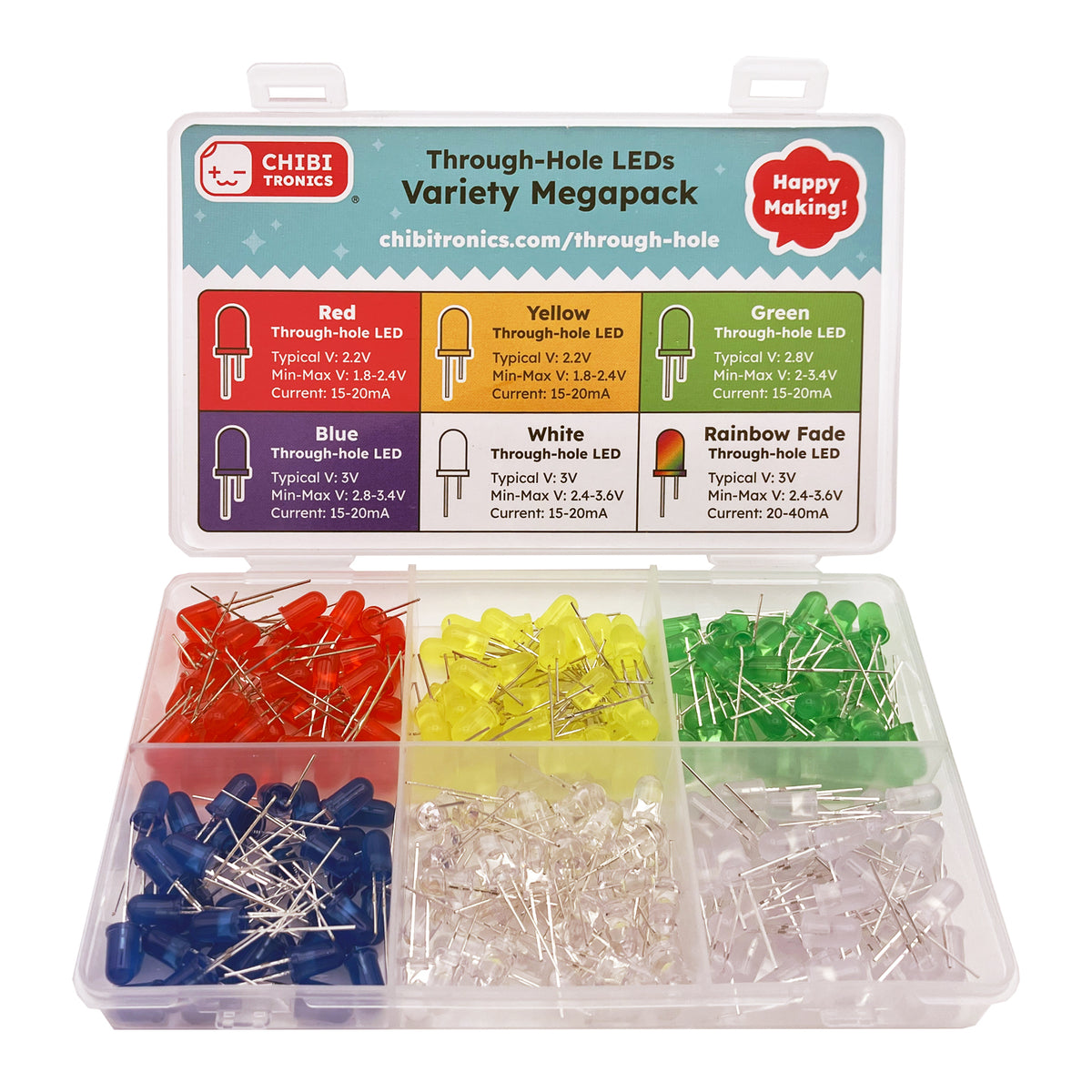 Through-Hole LED Variety MegaPack (240 LEDs) – Chibitronics Inc.